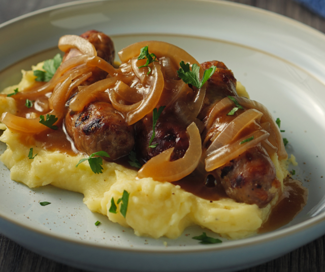 Bangers and Mash with Onion Gravy | Cooking Mamas